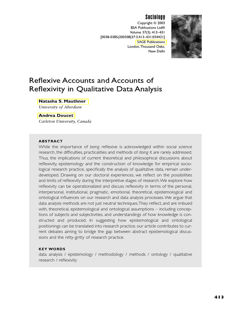 Mauthner, N y Doucet, A. (2006) - Reflexive Accounts and Accounts of Reflexivity in Qualitative ...