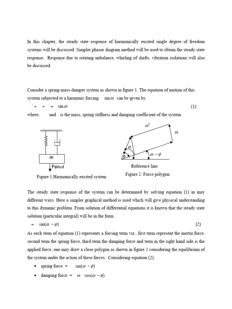 Forced Vibration (Single Degree of Freedom System) : Steady State Response Due To Harmonic ...