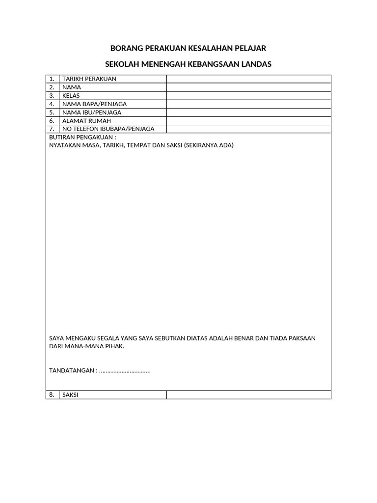 Borang Perakuan Kesalahan Pelajar | PDF