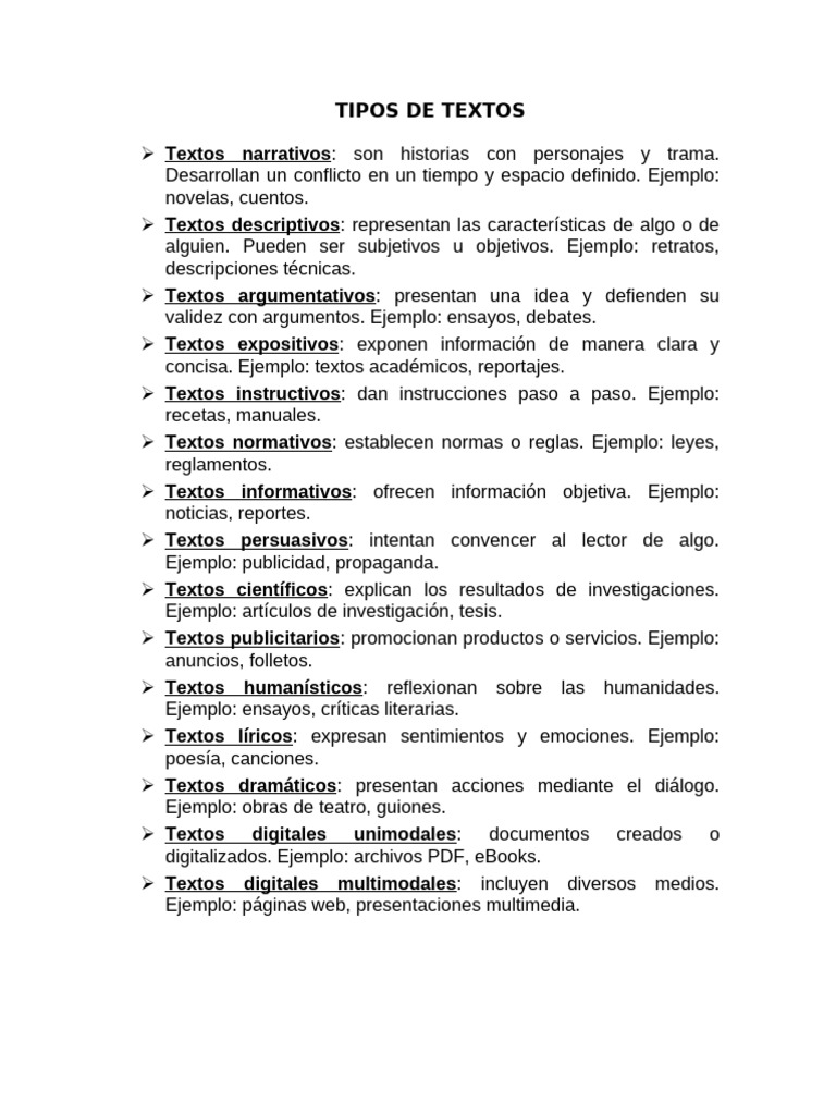 TIPOS DE TEXTOS | PDF