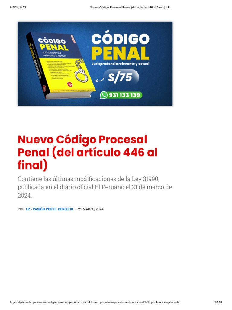 Nuevo Código Procesal Penal (Del Artículo 446 Al Final) - LP | PDF