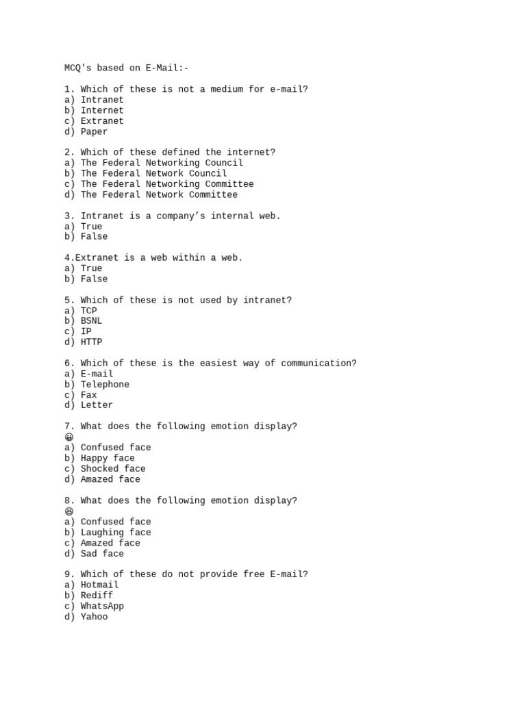 MCQ's Based On Email | PDF