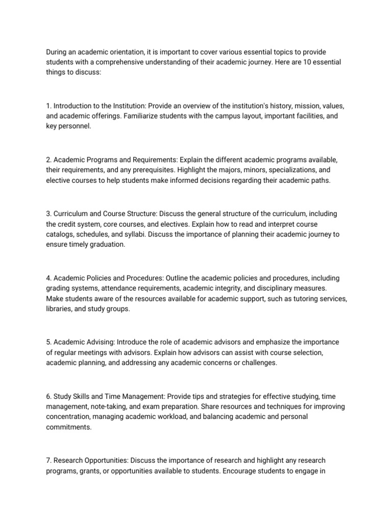 Academic Orientation For 100level | PDF