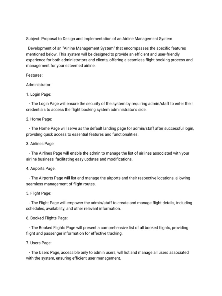 Airline Management System Proposal | PDF