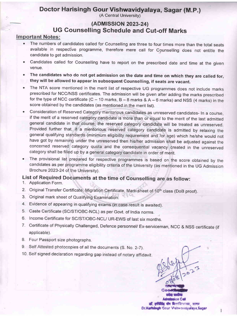 Cut of Marks UG 2023 24 | PDF