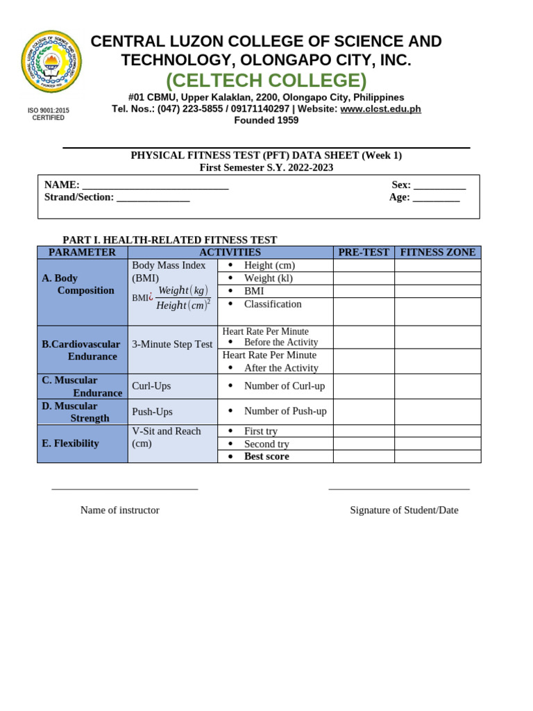 Celtech PHYSICAL FITNESS TEST Week 1 | PDF