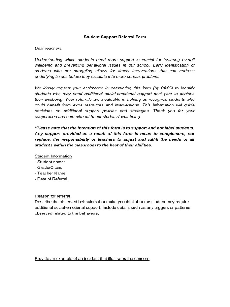 Student Support Referral Form1 | PDF