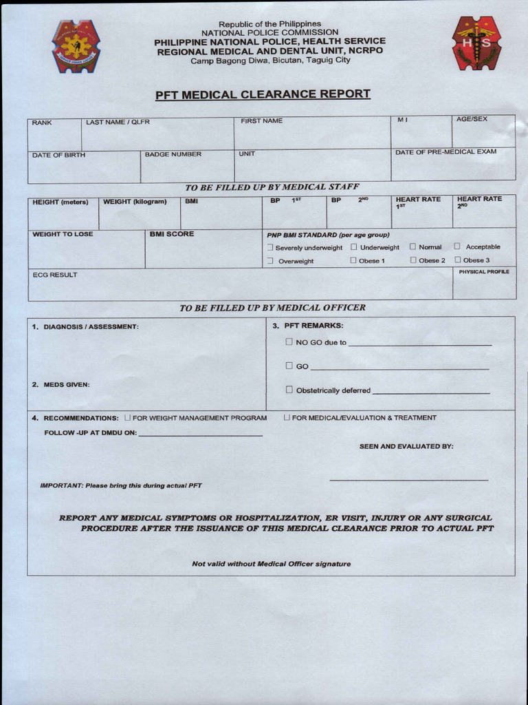 PFT Medical Clearance 1 | PDF