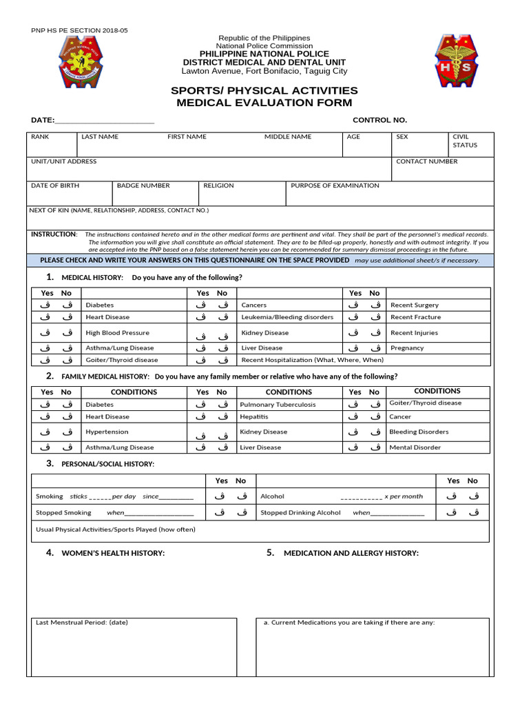 PFT-FORM-1-PFT-HISTORY-FORM-1-1 | PDF