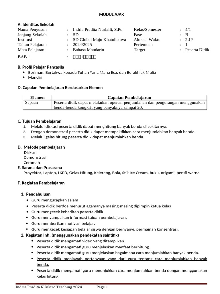 MODUL AJAR Microteaching | PDF