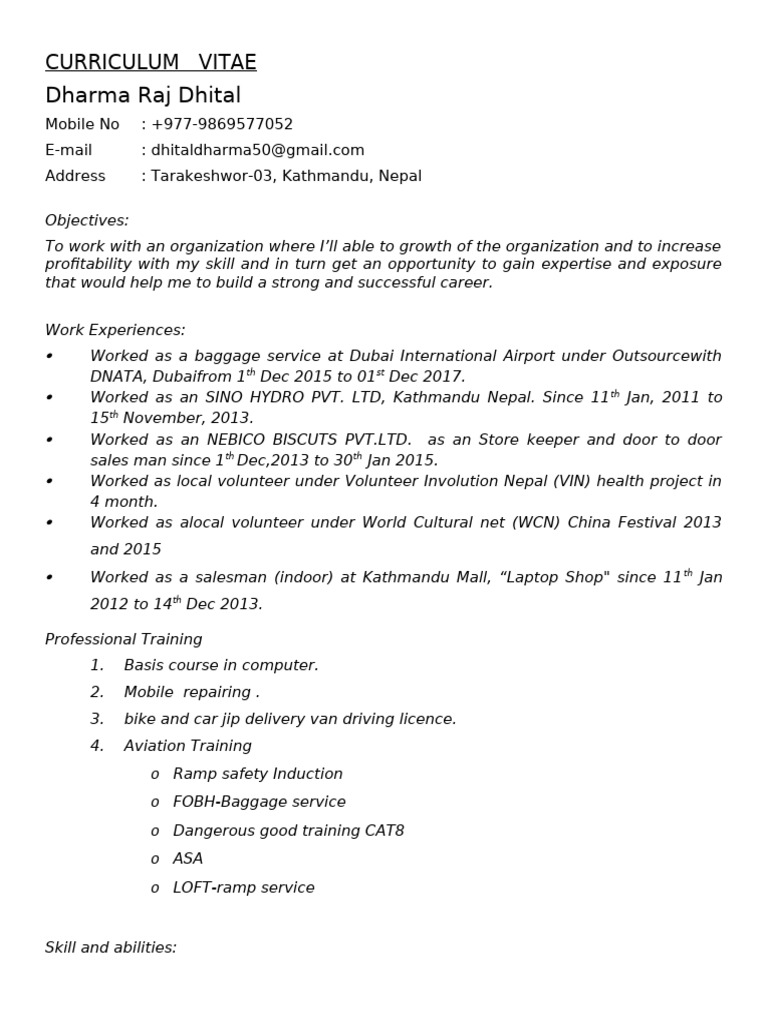 Dharma Raj CV Quatar Nepal | PDF