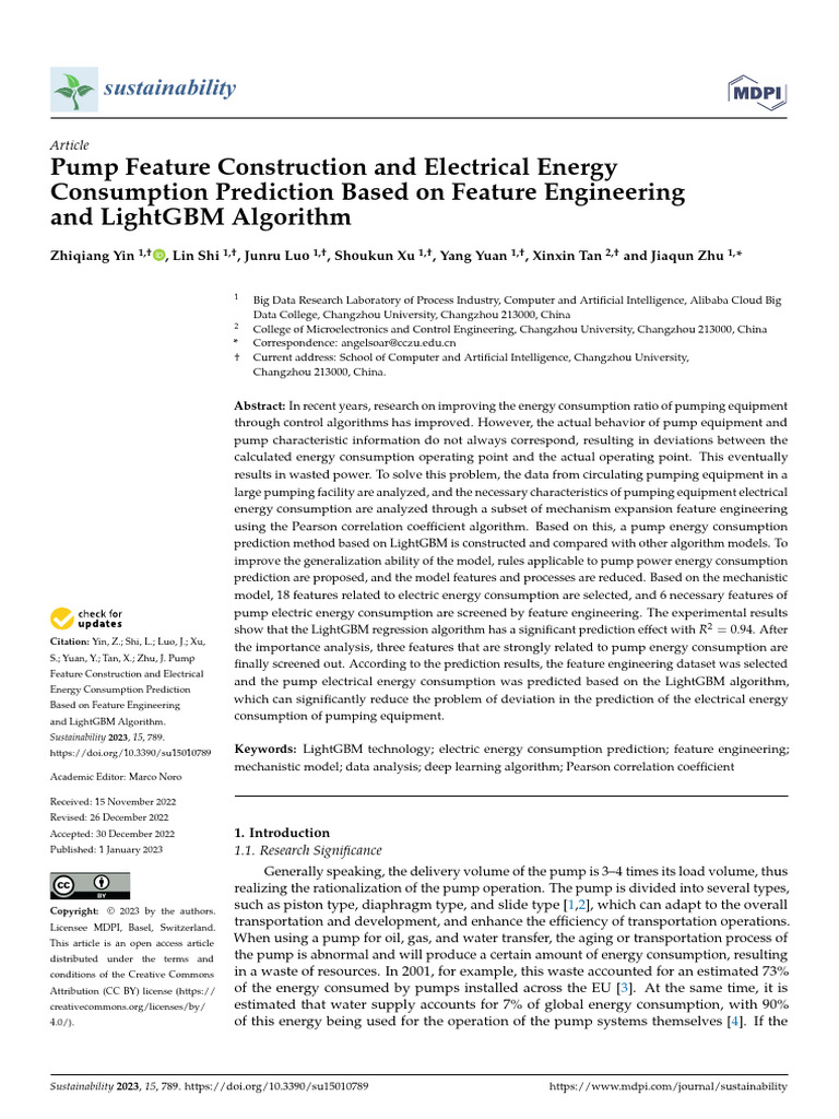Pump Feature Construction and Electrical Energy Consumption Prediction Based On Feature ...