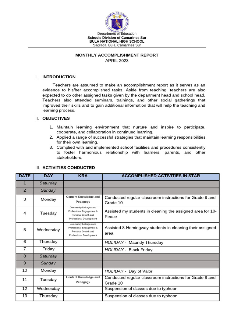 APRIL 2023 Accomplishment Report | PDF