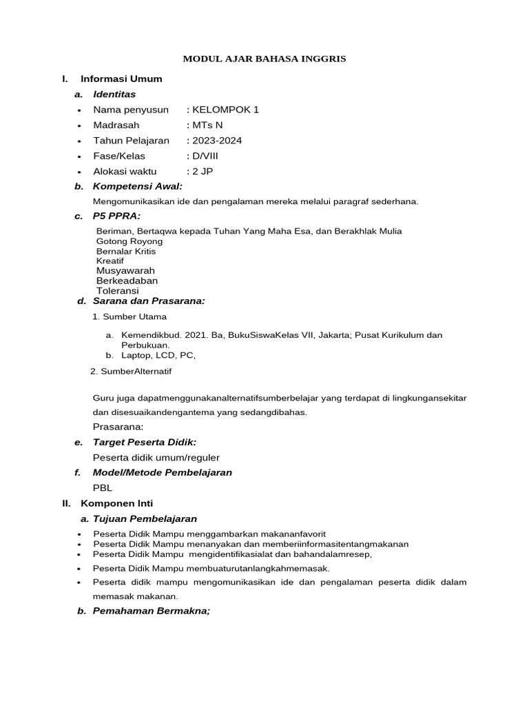 Modul Ajar BI Past Tense | PDF