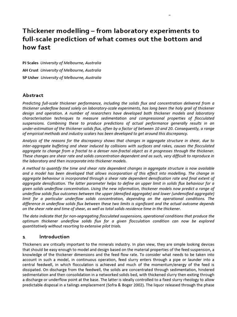 Thickener Modelling - From Laboratory Experiments To Full-Scale ...