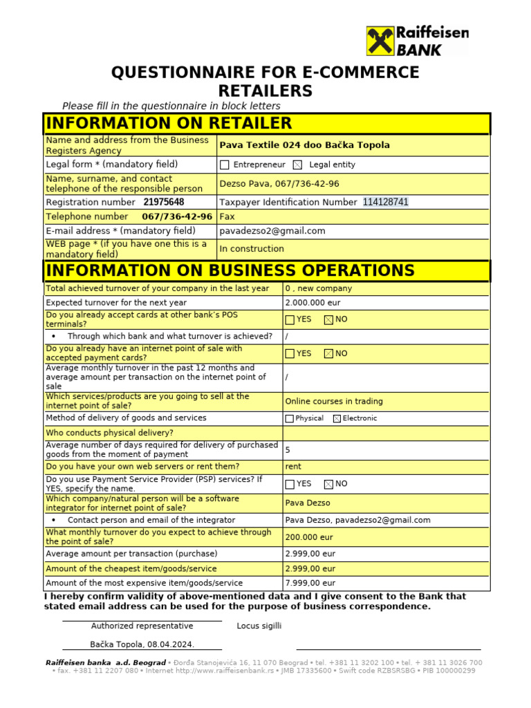 Questionnaire For E-Commerce | PDF