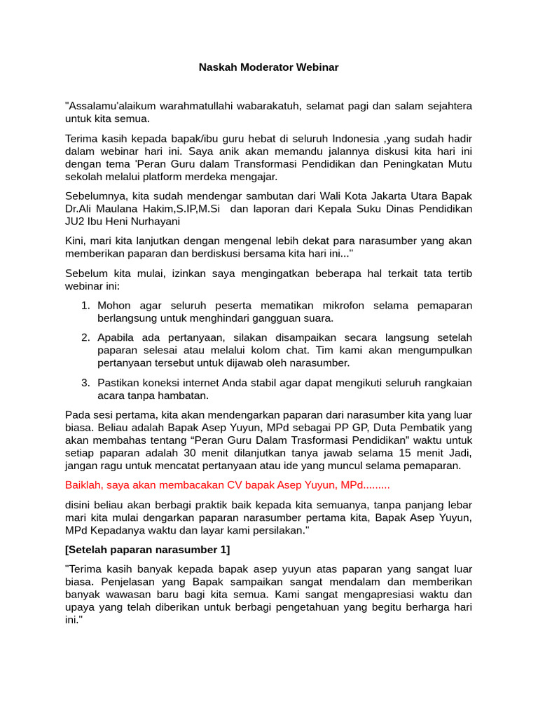Naskah Moderator Webinar | PDF | Ilmu Sosial