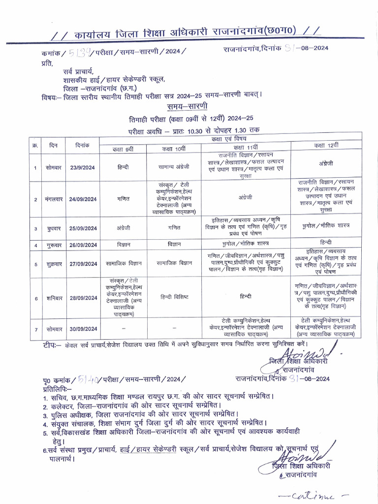 Quarterly 9 12 Class Exam Time Tabel Pdf