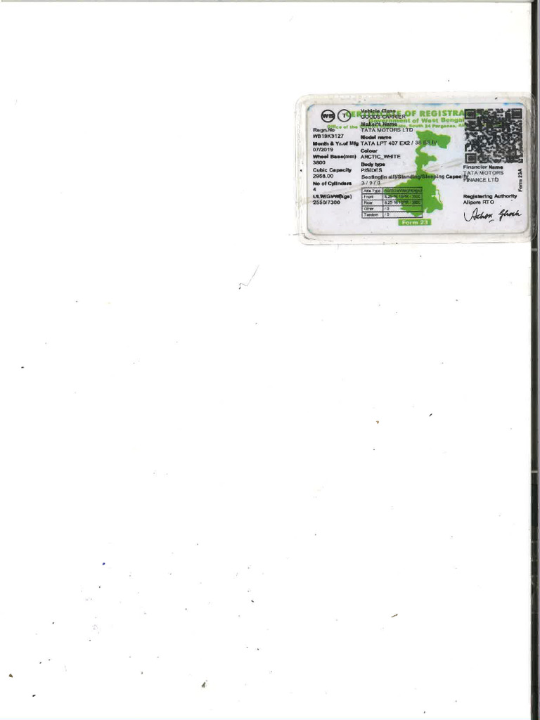 SAMPLE Vehicle Registration Certificate | PDF