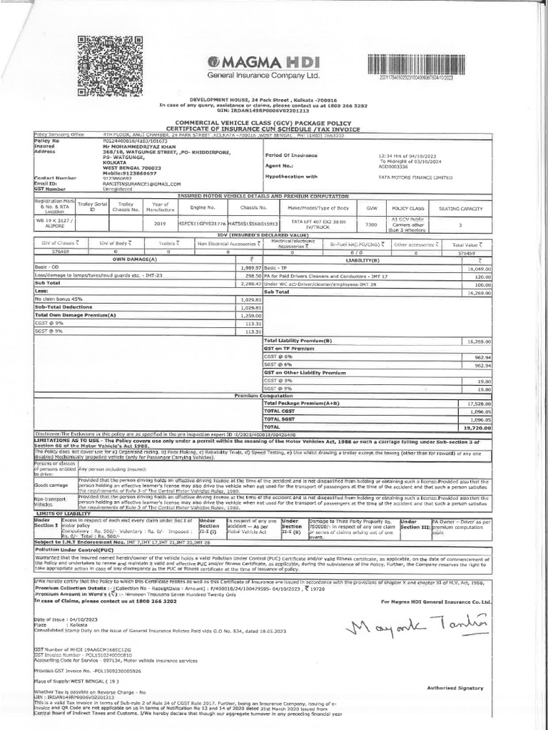 Insurance Certificate of Vehicles | PDF