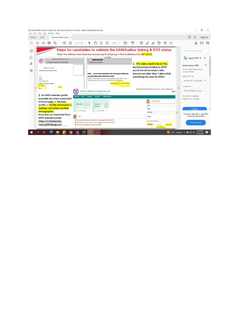 UAN Aadhar Linking and KYC Confirmation | PDF