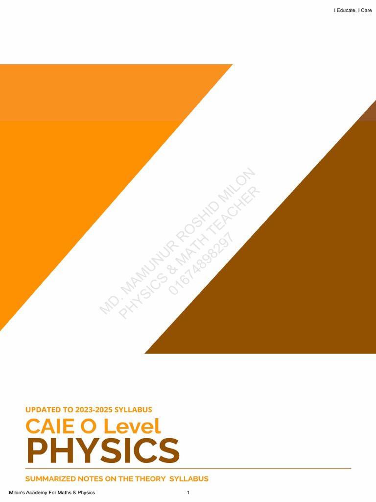 Caie O Level Physics 5054 Theory Short Notes R Revision | PDF
