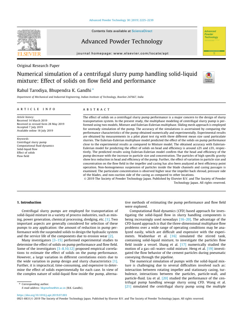 Numerical Simulation of A Centrifugal Slurry Pump Handling Solid-Liquid ...