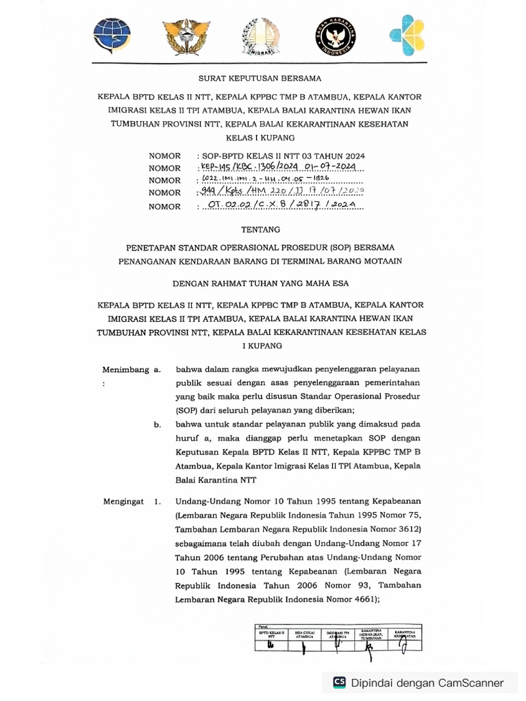 Surat Kep Bersama Penetapan Sop Tbi Motaain | PDF