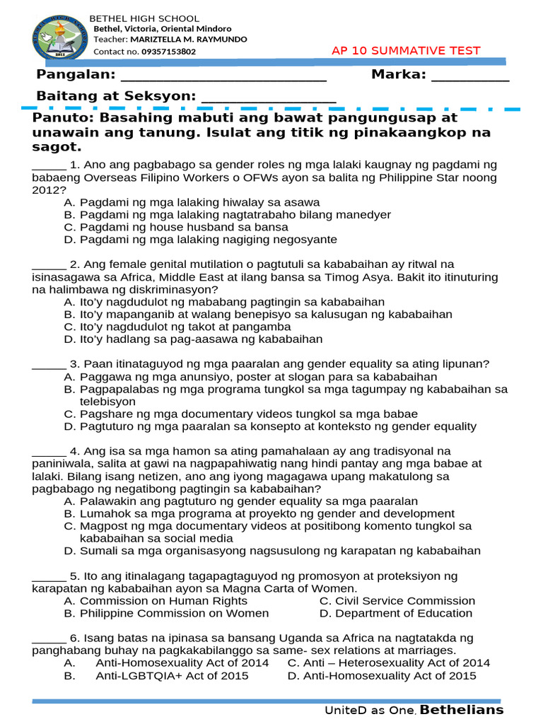 AP 10 Third Quarter Summative | PDF