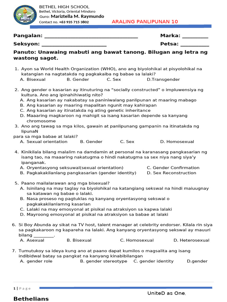 Ap 10 3Q (Aralin 1-10) Summative | PDF