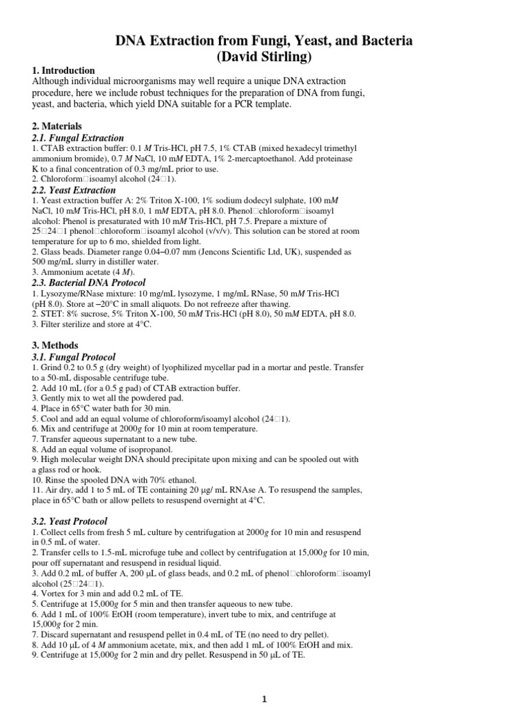 Fungi DNA Extraction Protocol Guide | PDF | Precipitation (Chemistry ...