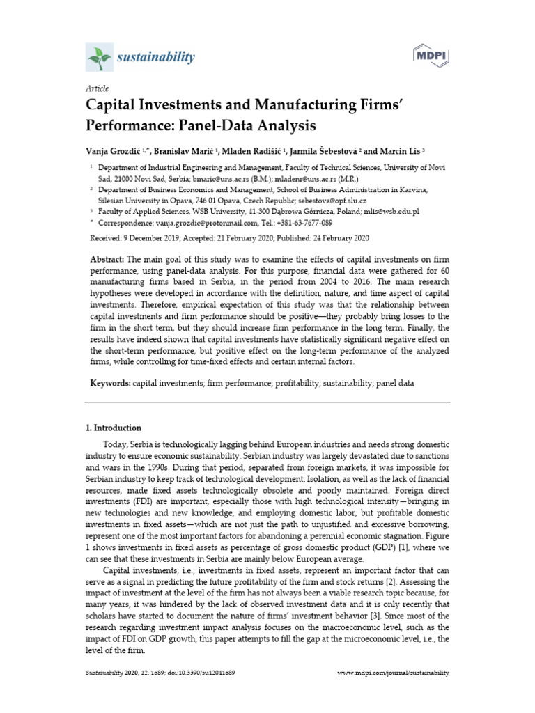 Capital Investments and Manufacturing Firms Perfo | PDF