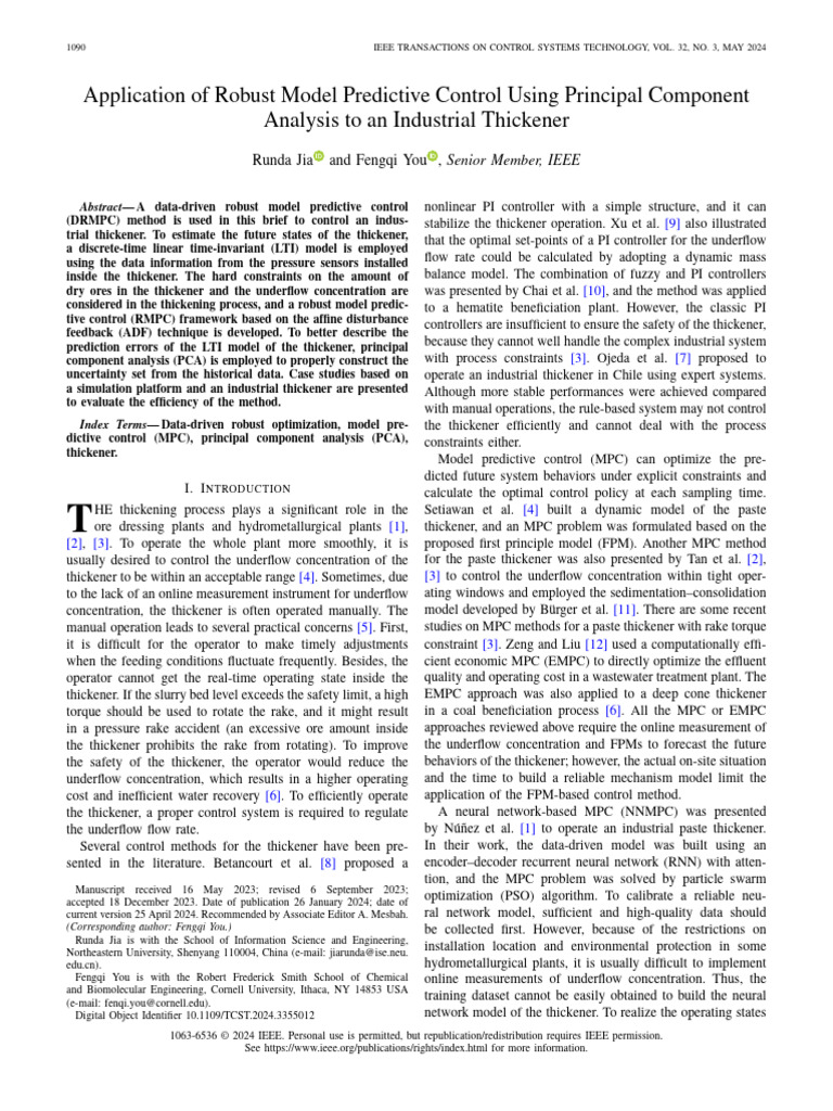 Application of Robust Model Predictive Control Using Principal Component Analysis To An ...