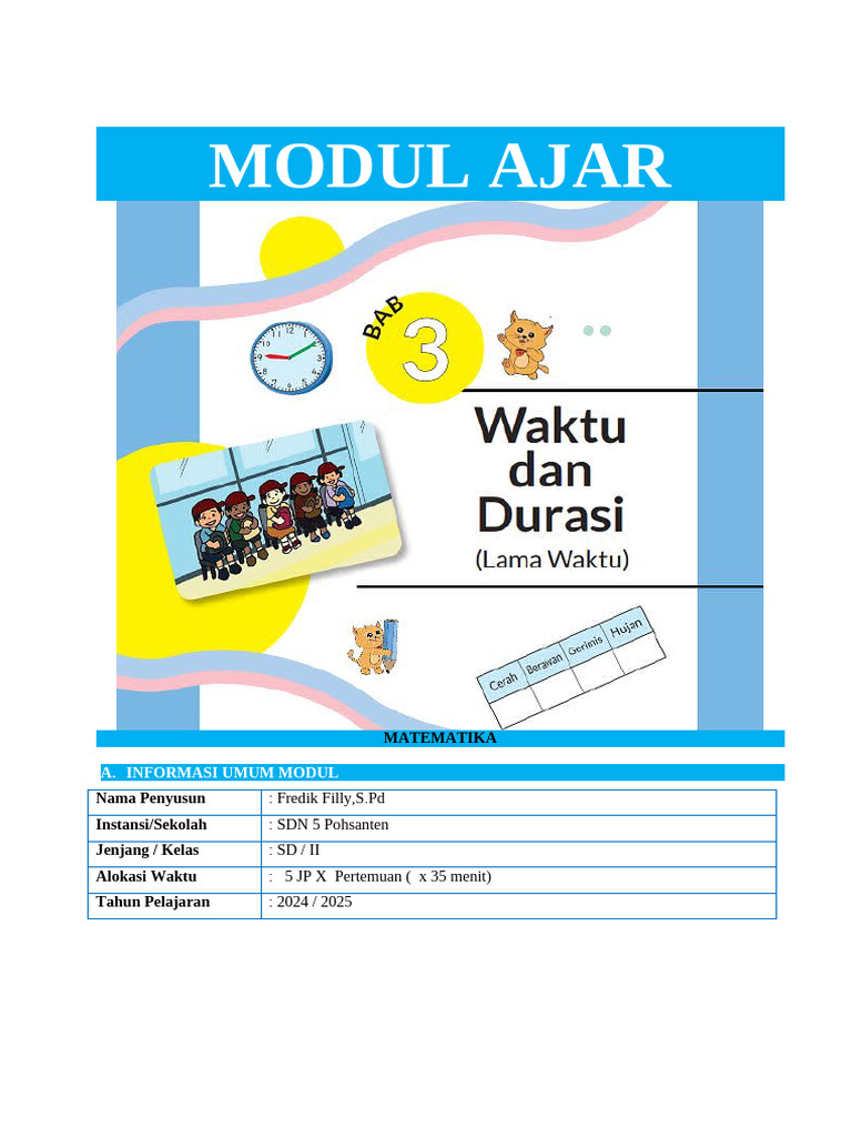 Modul Ajar Matematika - Aku Dan Waktu - Fase A | PDF