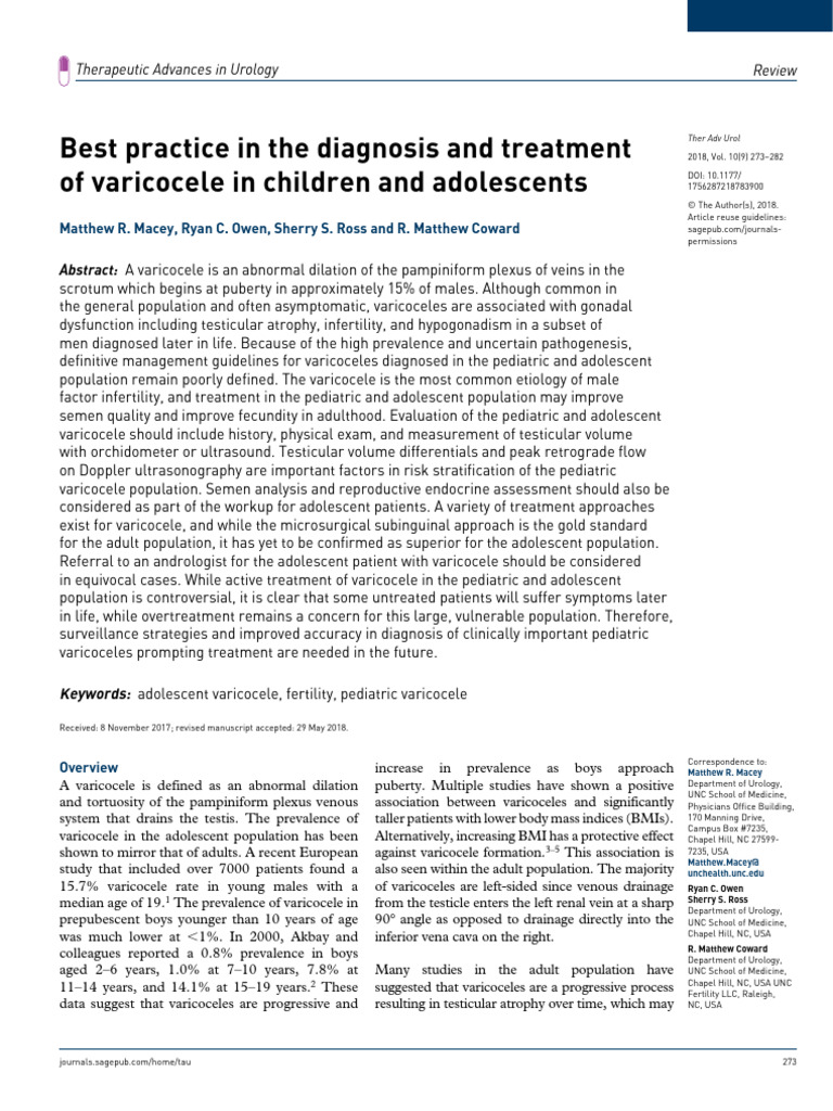 Best Practice in The Diagnosis and Treatment of Varicocele | PDF ...