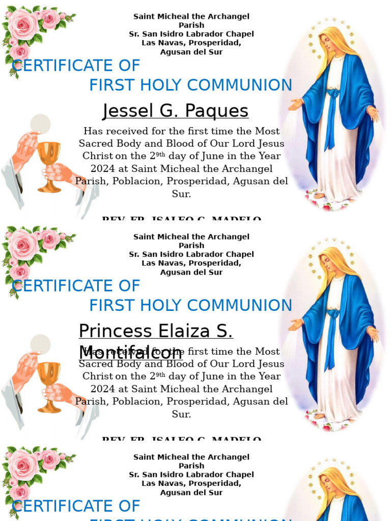 Certificate of first HOly Communion | PDF