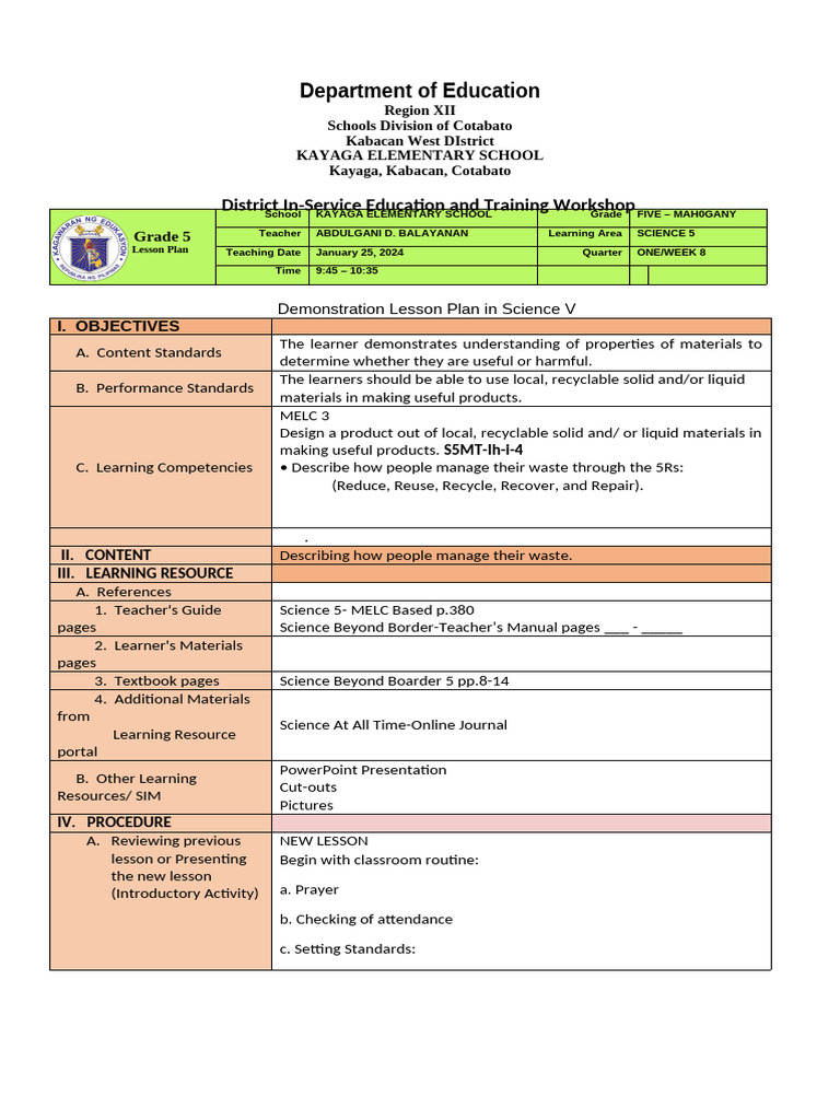 Grade 5 COT SCIENCE 5 | PDF