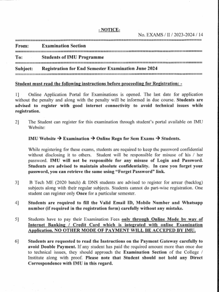 14 - Notice - Registration for End Sem Exam (June-2024) | PDF