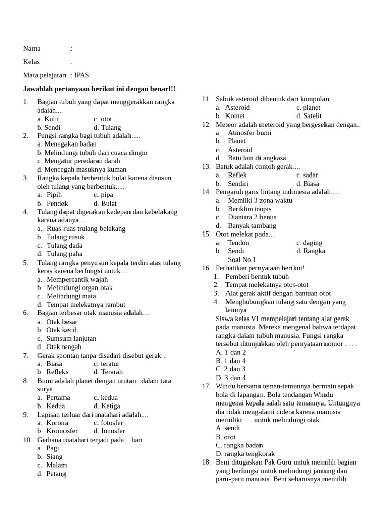 Ulangan SD Mbi | PDF