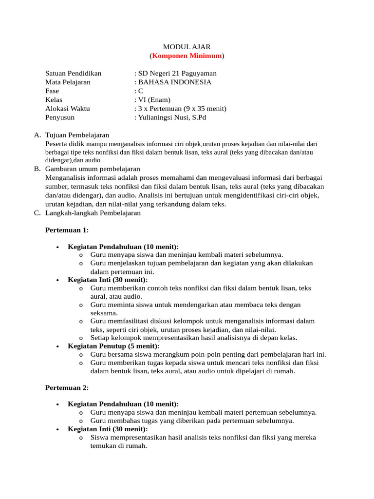 MODUL B.INDO PERTEMUAN 1 SD 3 | PDF
