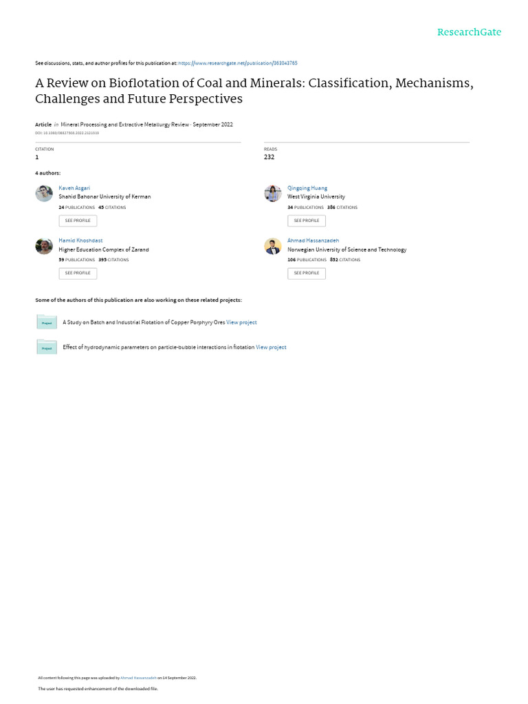 A Review On Bioflotation of Coal and Minerals Classification ...