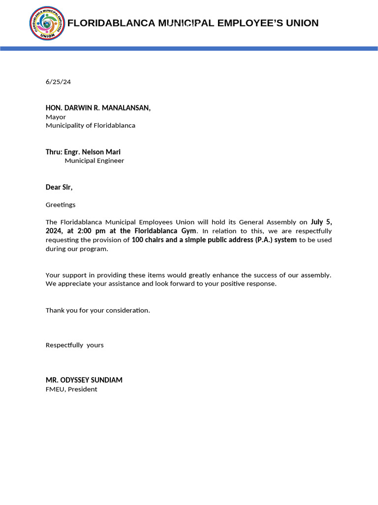 Letter of Chairs and Pa System | PDF