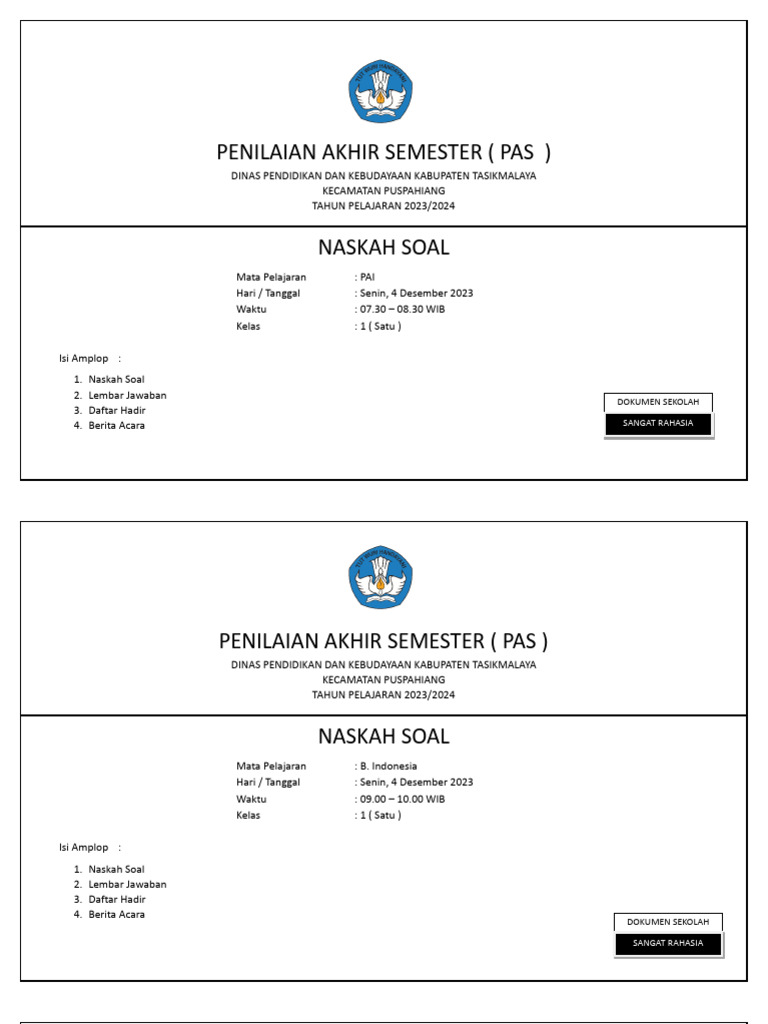 Cover Sampul Amplop Kls 1 | PDF