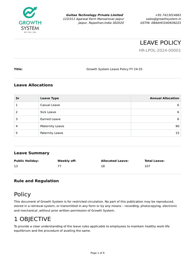 Leave Policy | PDF