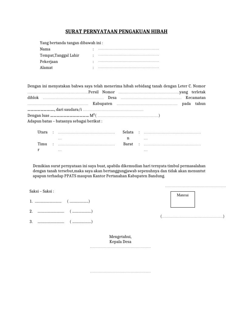 Pernyataan Pengakuan Hibah | PDF
