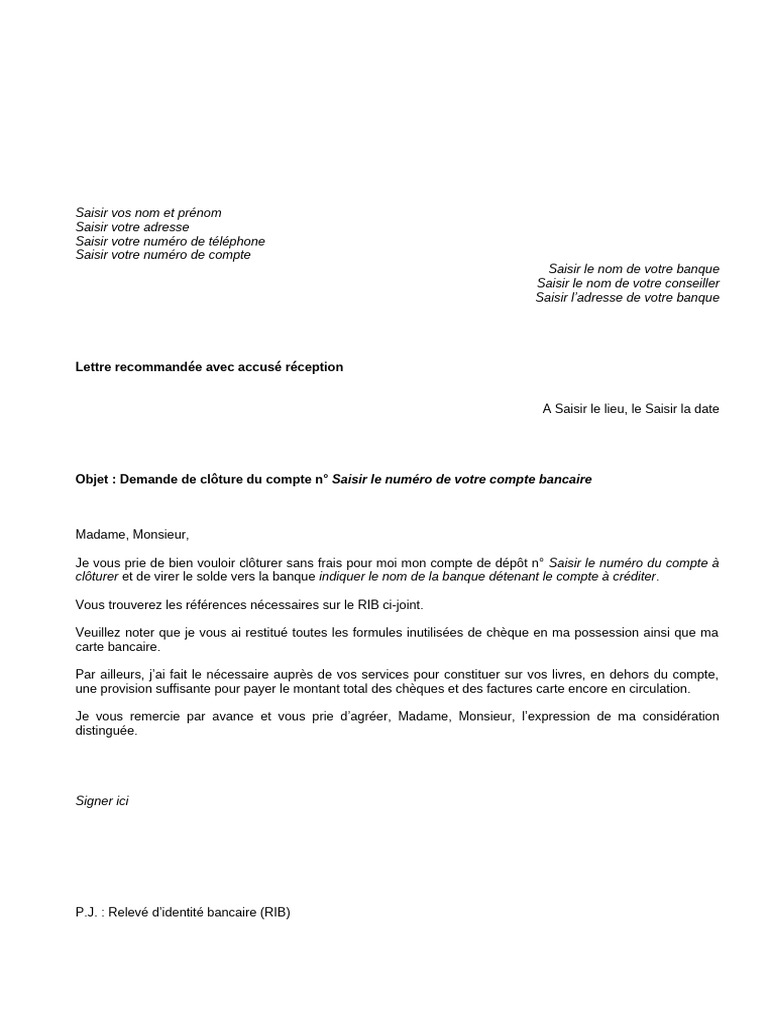 Courrier Demande de Cloture de Compte | PDF