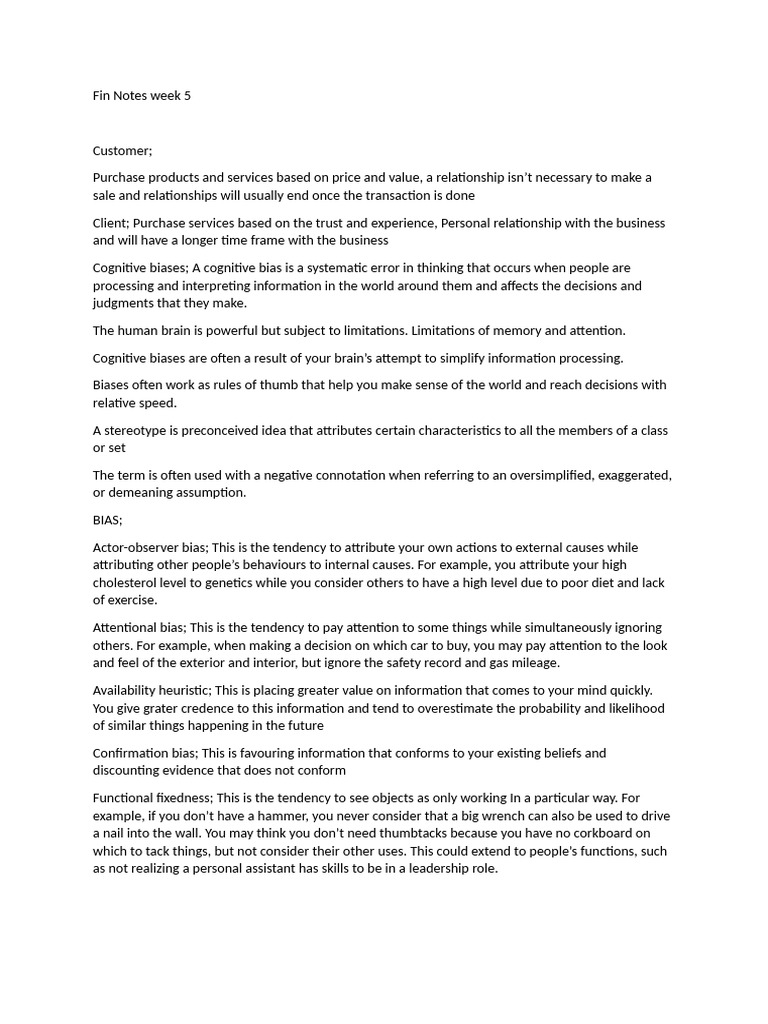 Fin Notes Week 5 | PDF