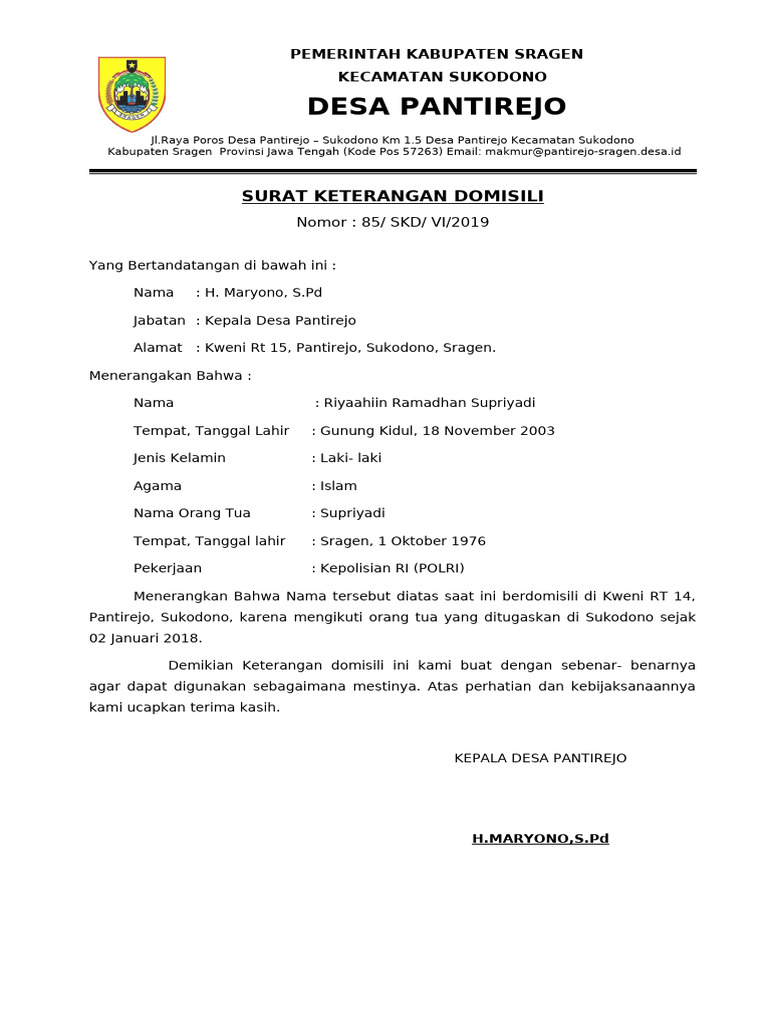 Surat Keterangan Domisili | PDF