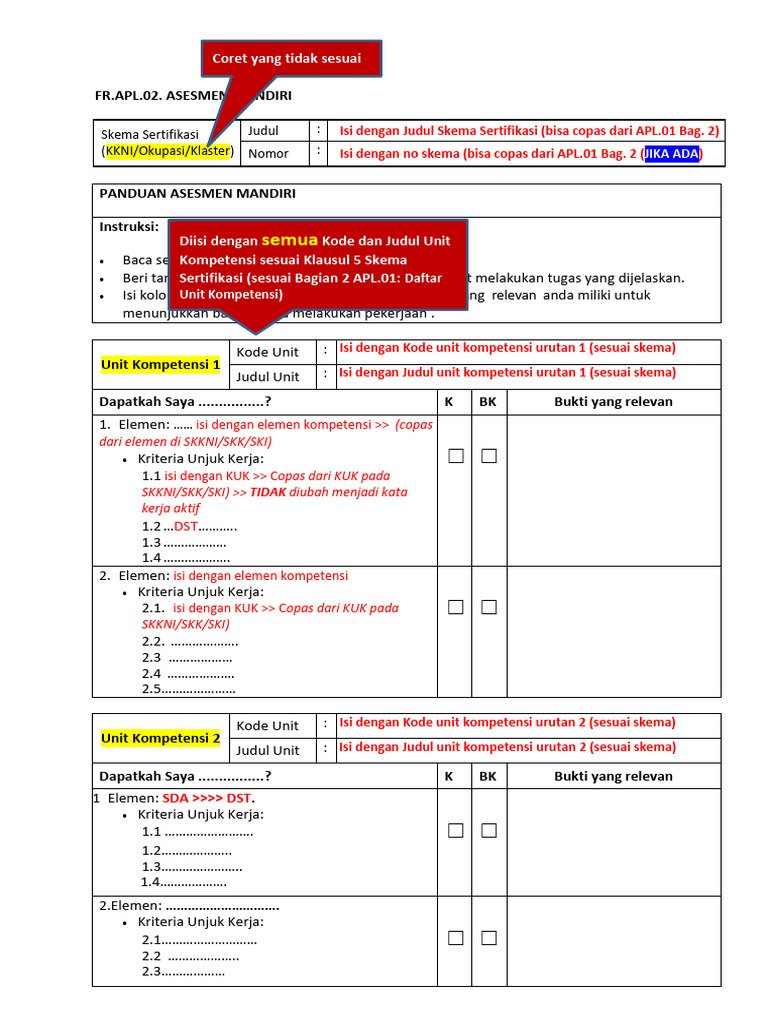 FR - APL 02. Asesmen Mandiri - Petunjuk Pengisian | PDF | Komputer