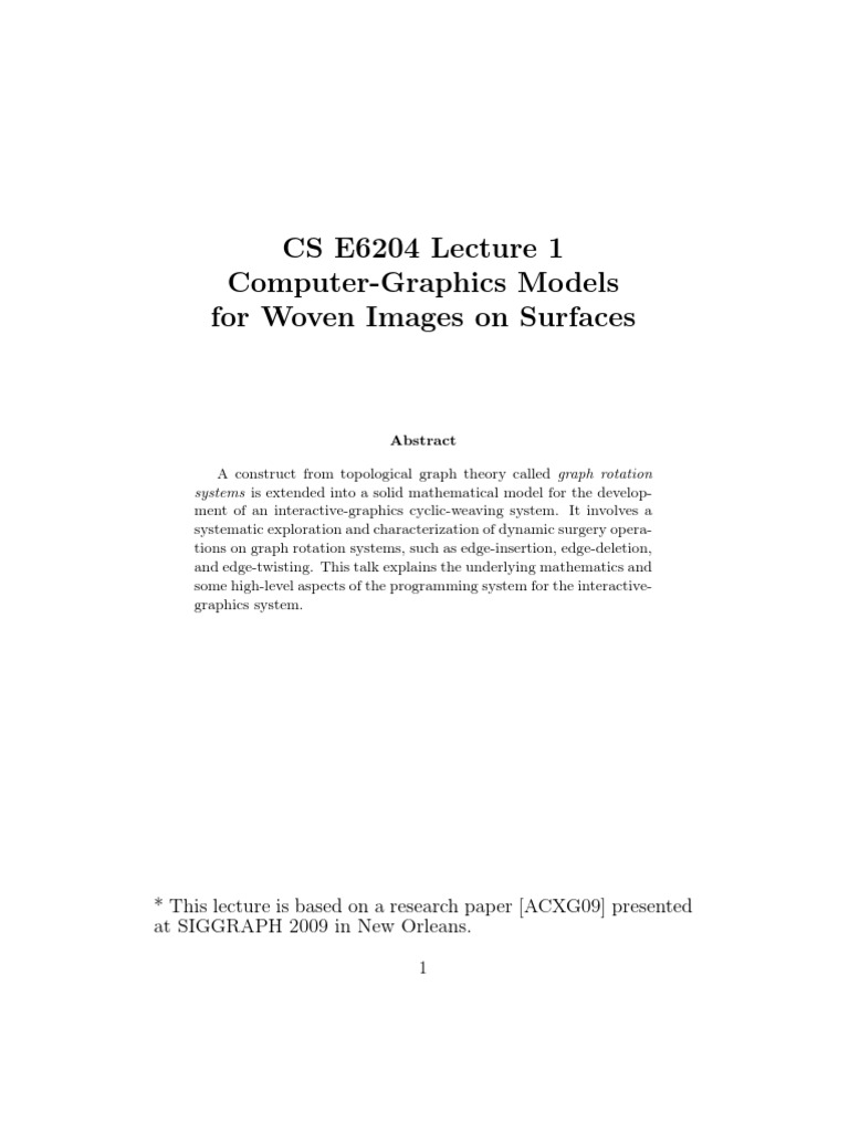 J. Gross - CS E6204 Lecture 1: Computer-Graphics Models For Woven Images On Surfaces | PDF ...